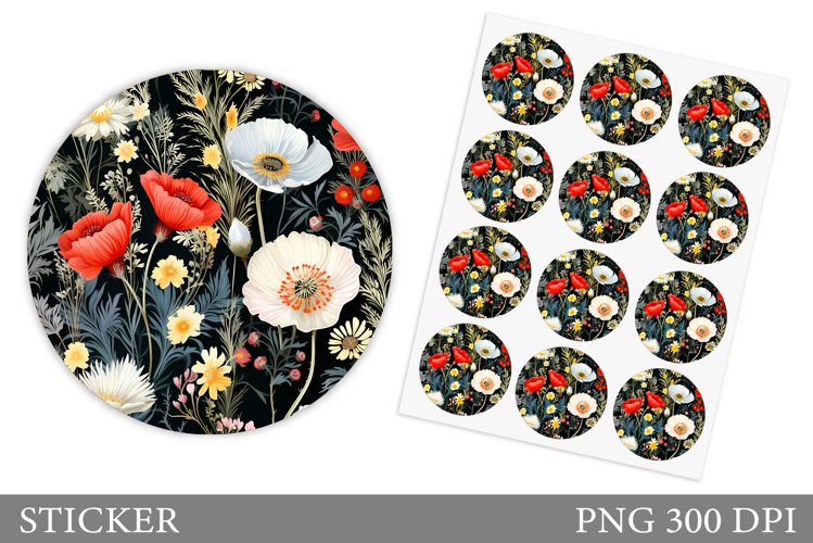 Flowers Sticker Design. Colorful Flowers Round (3385286)