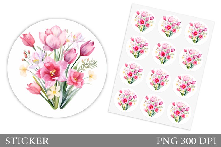 Flowers Sticker Design. Spring Round Sticker (3403969)