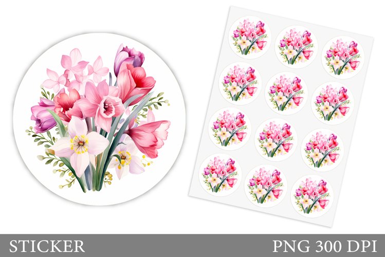 Flowers Sticker Design. Floral Round Sticker (3403961)