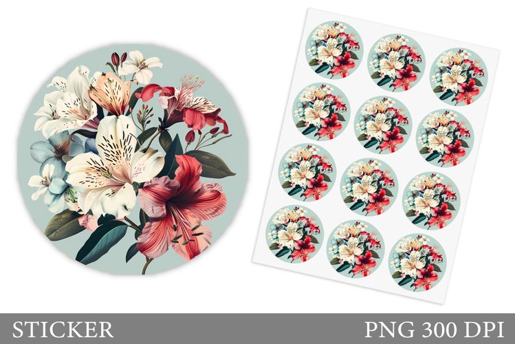 Flowers Sticker Design. Flowers Round Sticker (3858112)