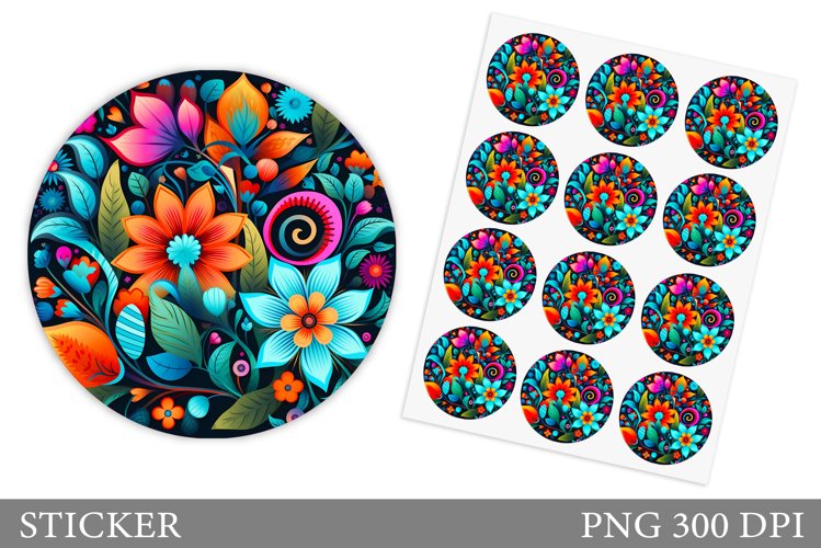 Floral Sticker Design. Flowers Sticker Template (3478035)