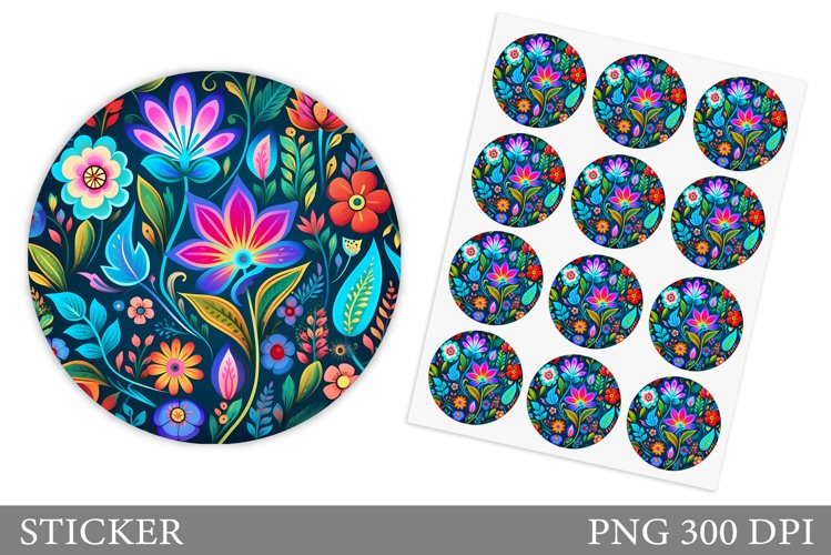 Flowers Sticker Design. Round Sticker Flowers (3478038)
