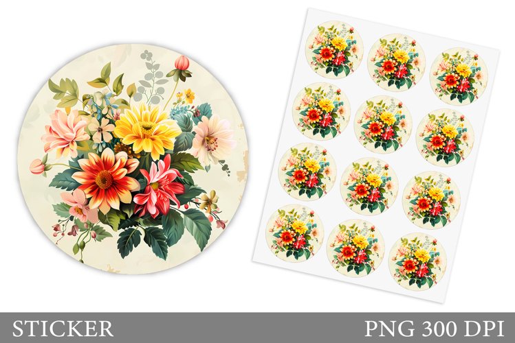 Flowers Sticker Design. Round Sticker Flowers (3858109)