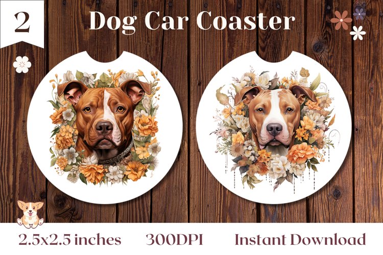 Pit Bull Dog Car Coaster Design, Dog Sublimation Coaster