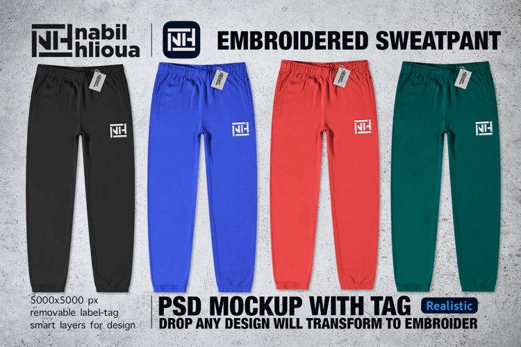 embroidered sweatpant jogger PSD Mockup Templates