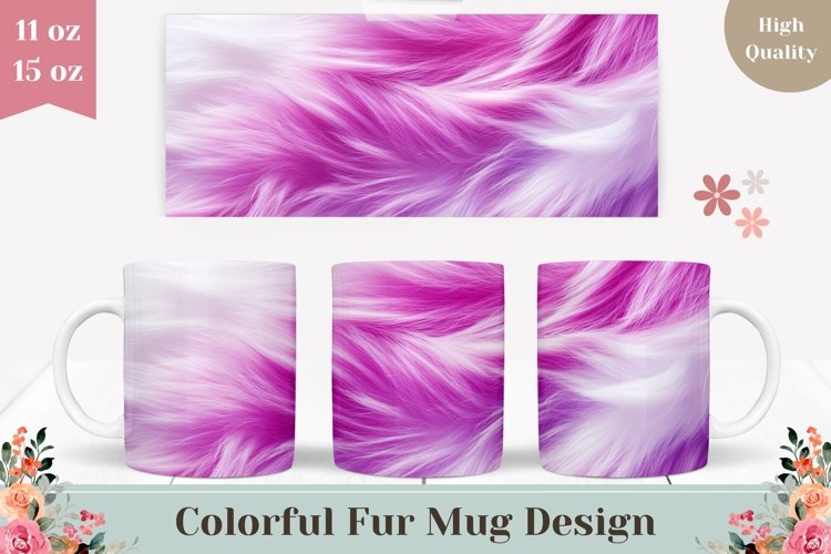 Pink Fur Mug Design, White Fur Mug, Fur Print