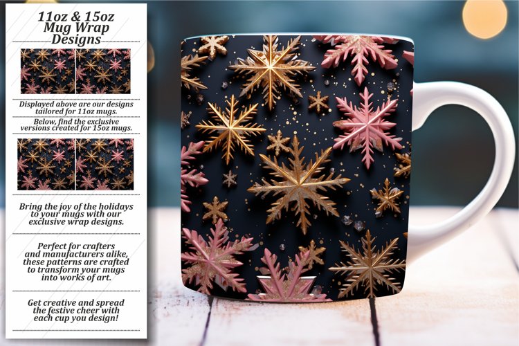 Festive Flurries: Glittery Christmas Snowflakes Mug Wrap