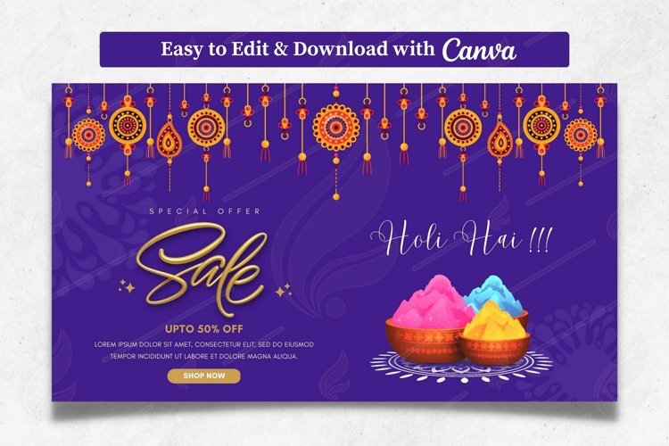 Holi Sale Template on Purple Background | Canva (2472702)