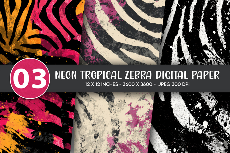Neon Tropical Zebra Digital Paper
