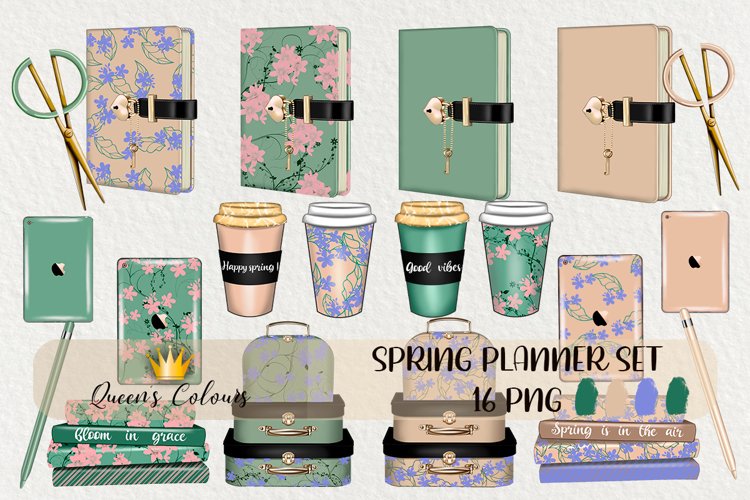 Floral planner set, planner decorations, spring planner set