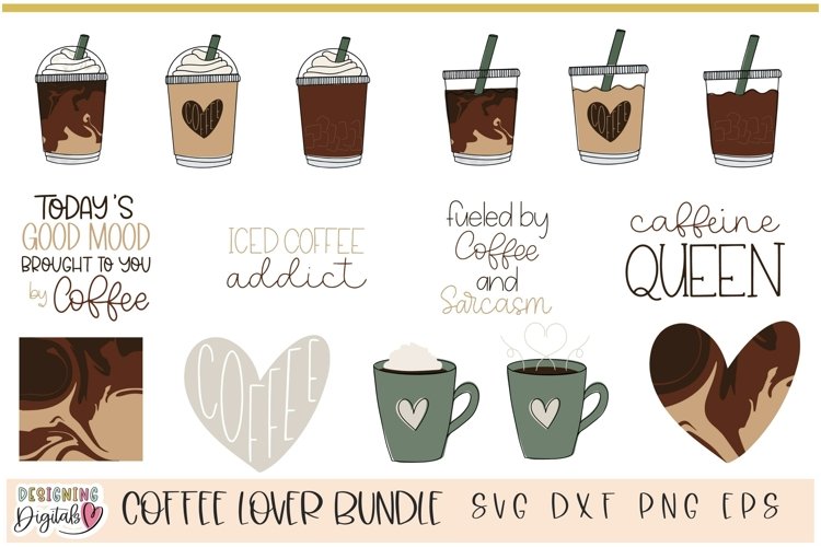 Coffee SVG Bundle, Coffee Lover Clipart, Iced Coffee SVG