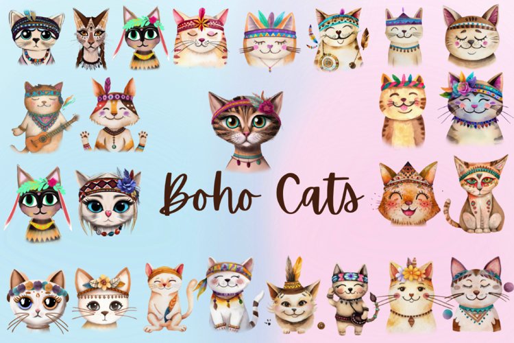 25 Boho Cats Png Clipart