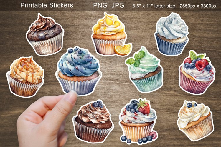 Cupcakes Stickers | Printable Watercolor Stickers (2532468)