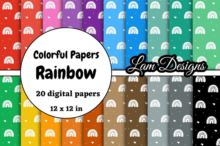 hand-drawn rainbow digital papers (5087867)
