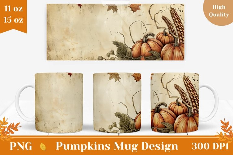 Vintage Fall Mug Template, Harvest Pumpkin Mug (4417685)