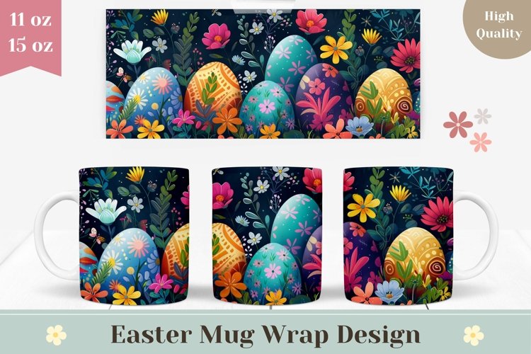 Easter Mug Wrap Design, Floral Easter Coffee Mug (3465787)