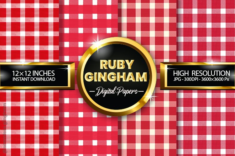 Ruby Gingham Digital Papers 04 Variations (3283723)