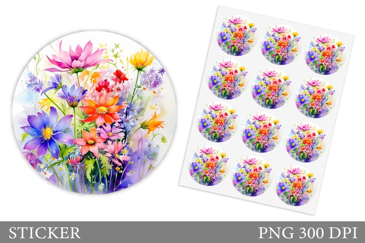 Wildflowers Sticker Design. Flowers Summer Sticker (3359072)