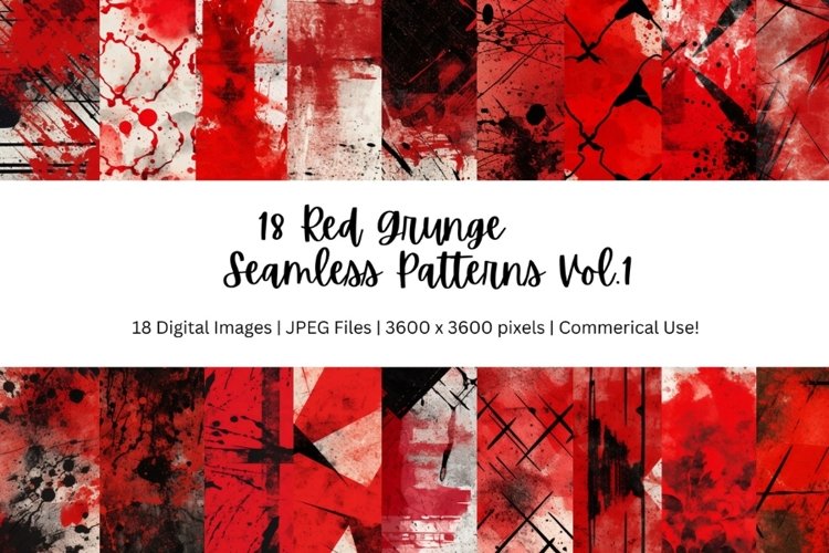 18 Red Grunge Seamless Patterns - 300DPI