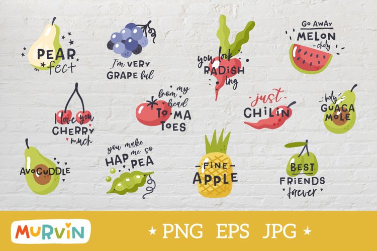 Fruits and vegetables bundle | 12 PNG EPS JPG files (1995122 ...