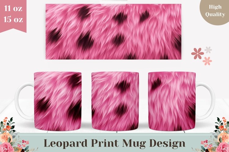 Pink Leopard Print Mug Template, Pink Fur Mug Sublimation