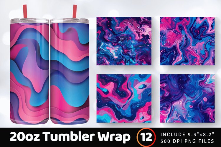 Magenta and Blue Abstract Art Tumbler Wrap, 20oz Skinny Tumb