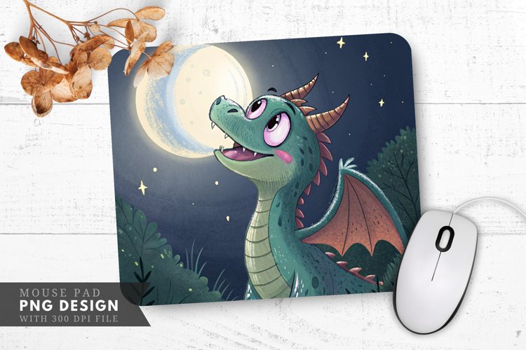 Moonlit Happy Dragon Mouse Pad PNG Design