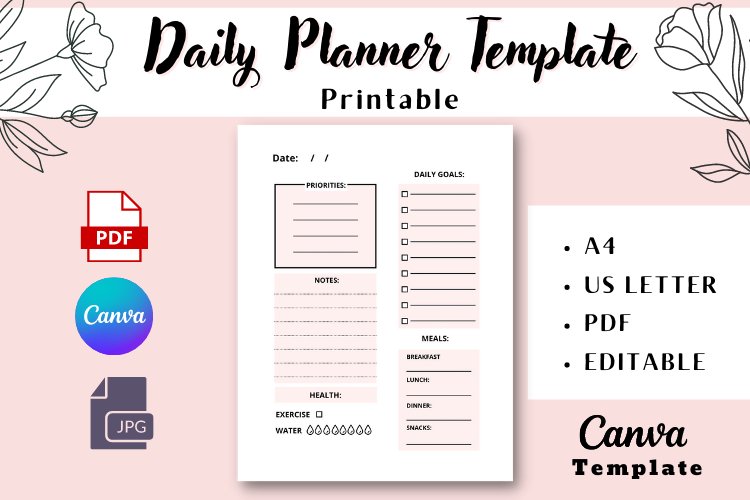 Daily Planner Canva Template and PDF Printable (1894504) | Canva ...