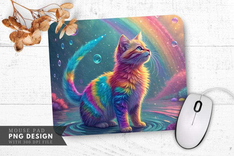 Rainbow Cat Swirl Mouse Pad PNG Design