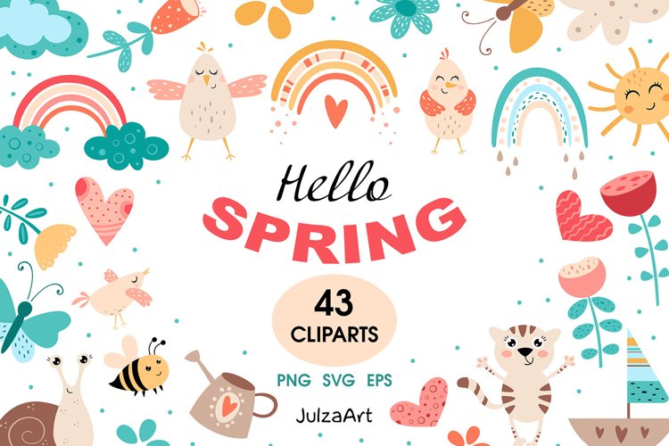 Hello Spring clipart, Spring svg, Spring floral and animals (1777247 ...