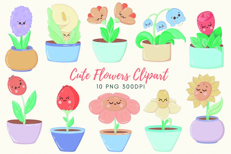 Cute Kawaii Flowers Illustrations Clipart png