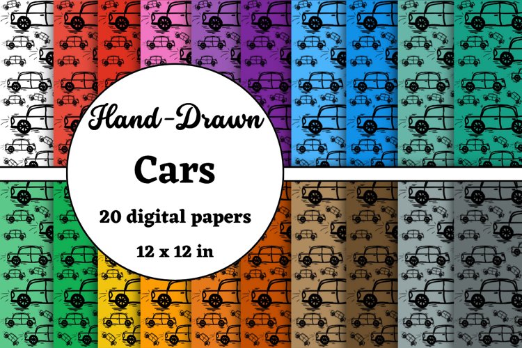 hand drawn cars digital papers (3011113)