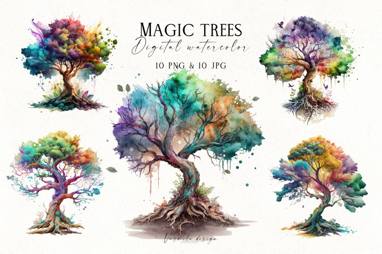 Abstract Colorful Magic Trees PNG