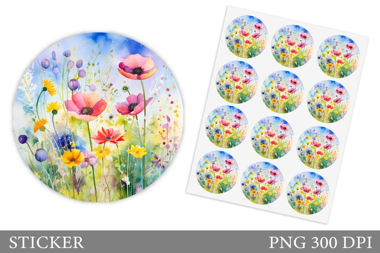 Flowers Sticker Design. Floral Sticker Template