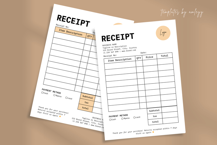 Small Business Receipt Template Canva | Aesthetic Editable