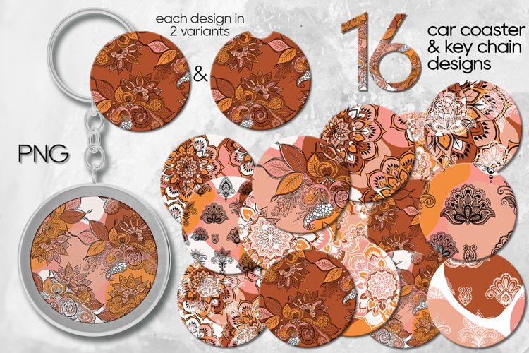 Paisley & Boho Style | car coaster & key chain design bundle