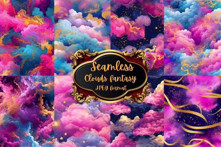 Clouds Fantasy Seamless Digital Paper, Jpg