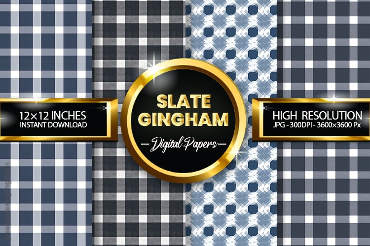 Slate Gingham Digital Papers 04 Variations (3286923)