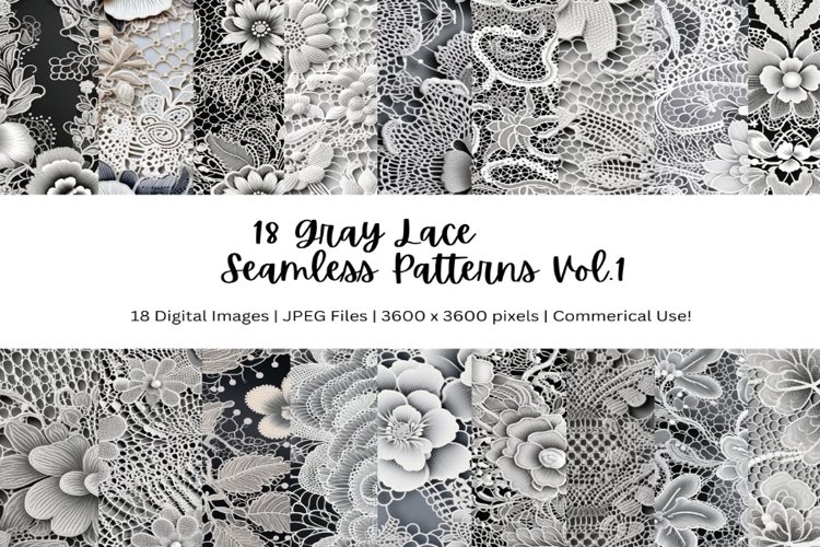 Gray Lace Seamless Background Patterns - 300DPI