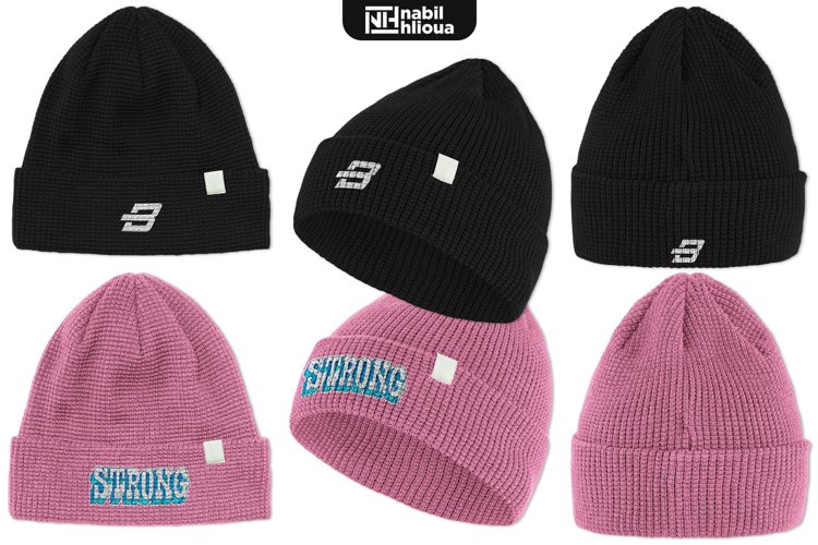 Knitted Beanie PSD Mockup Template front back and side view
