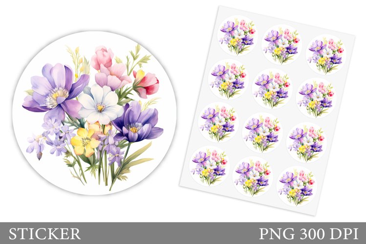 Flowers Sticker Design. Floral Round Sticker (3511656)