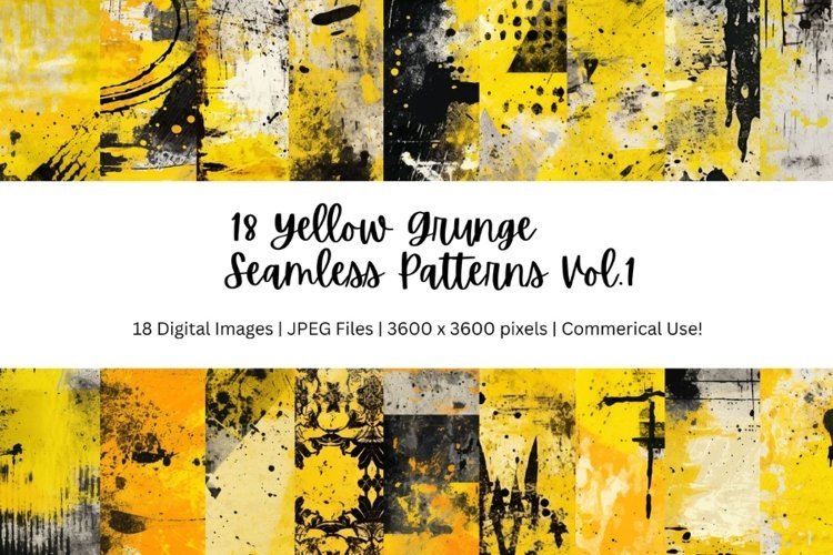 18 Yellow Grunge Seamless Patterns - 300DPI