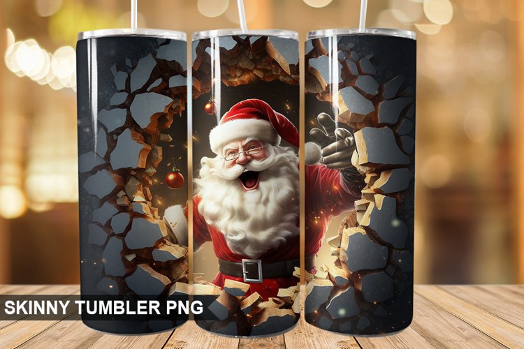3D Christmas Santa Cracked Hole PNG Tumbler Design