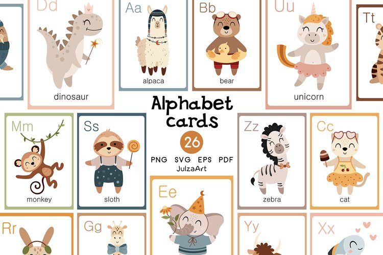 Printable Alphabet Animals Cards, Baby ABC Flashcard