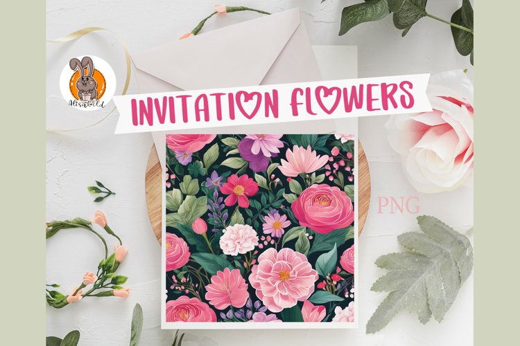 floral invitation, colorful flowers, pattern,green