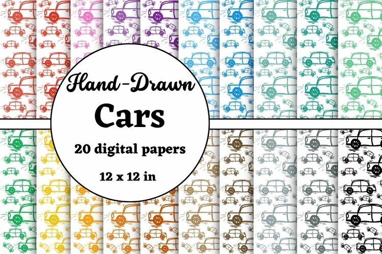 hand drawn cars digital papers (2971381)