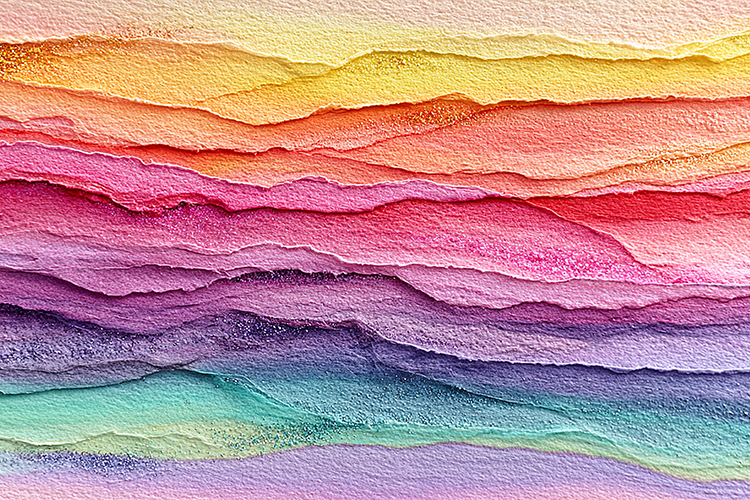 Layered textured paper-like layers in various hues