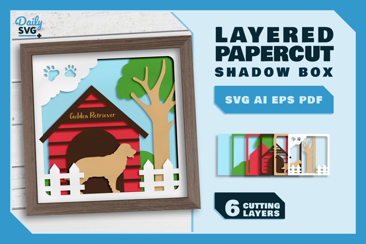 Doghouse Layered Papercut - Golden Retriever