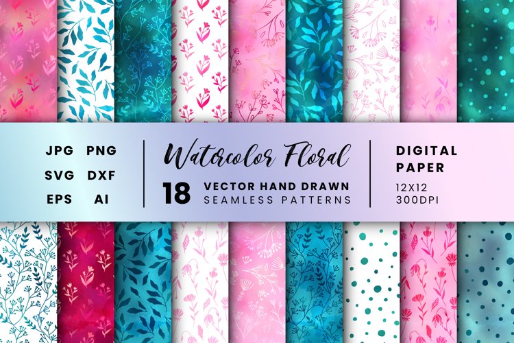 Watercolor Floral Backgrounds, Soft Romantic Digital Papers