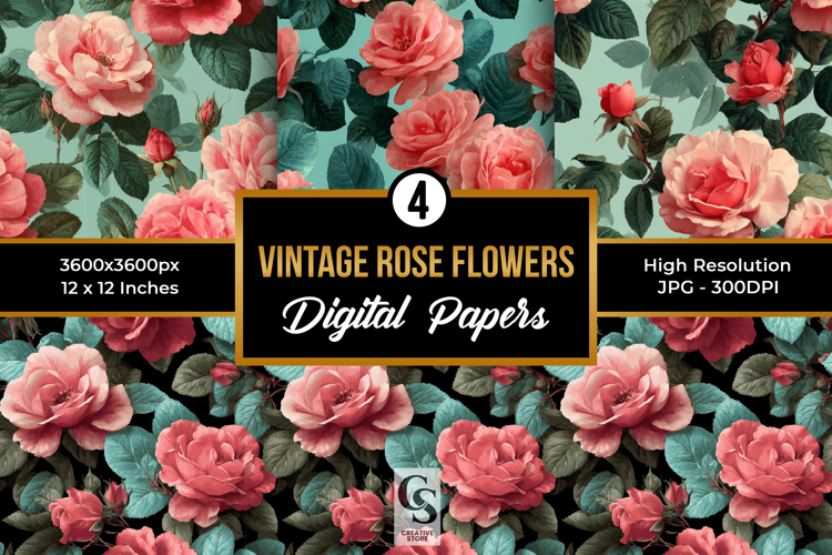 Vintage Rose Flowers Digital Paper